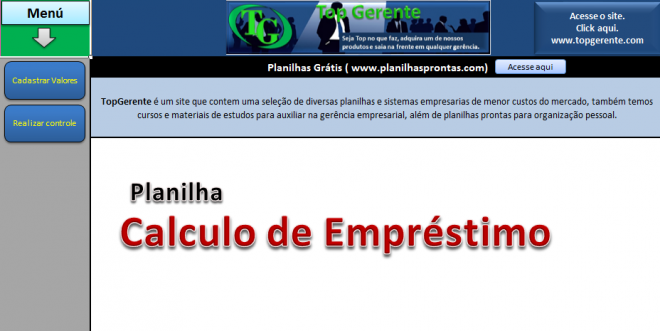 Menu Planilha Emprestimo pessoal - Planilhas Prontas Menu Planilha Emprestimo pessoal - Planilhas Prontas