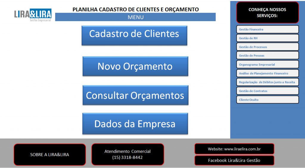 Planilha de Cadastro de Clientes e Orçamento - Planilhas Prontas